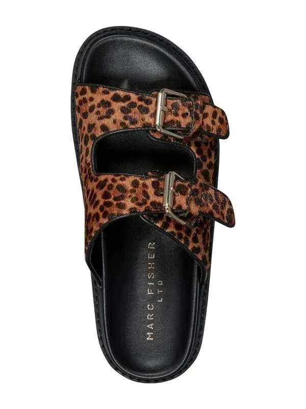 Marc Fisher Agustaly Calf Hair Dual-buckle Slide Sandals - Brown