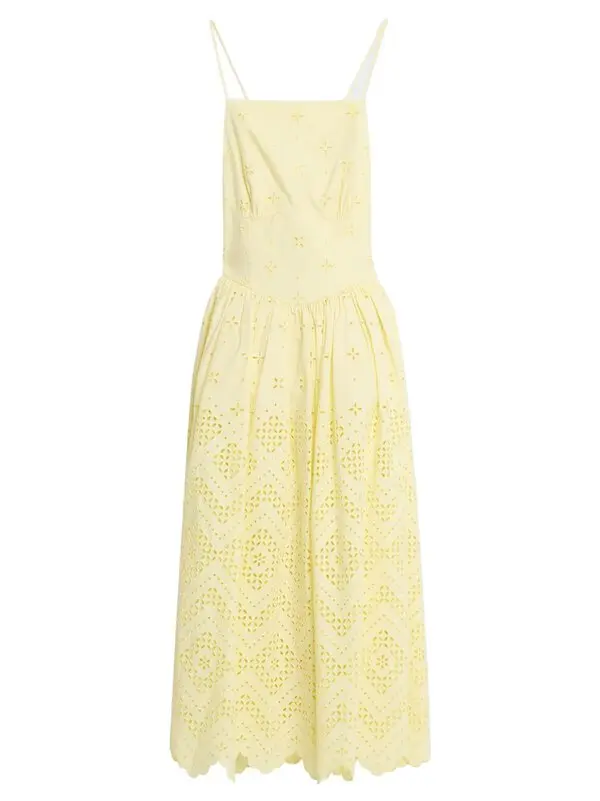 SELF-PORTRAIT Embroidered Cotton Midi Dress - Yellow