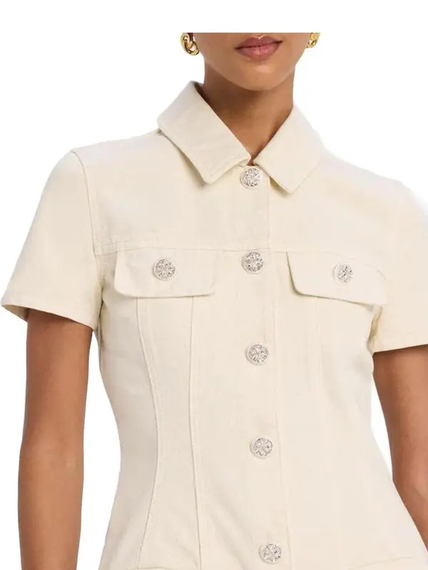 SELF-PORTRAIT Structured Denim Mini Dress - White