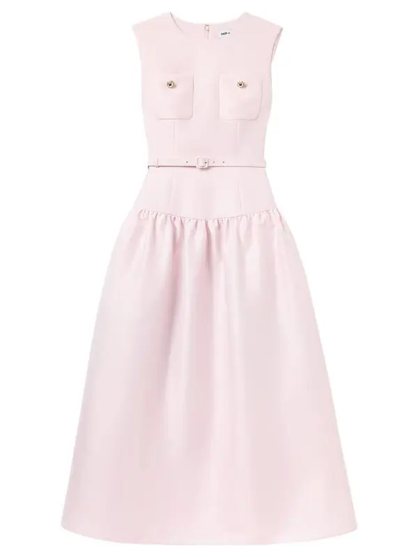 SELF-PORTRAIT Belted Taffeta Midi Dress - Pink