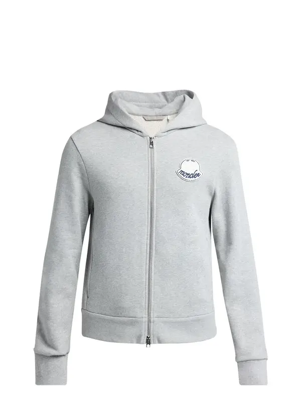 Moncler Chenille-logo Full-zip Hoodie - Light Grey