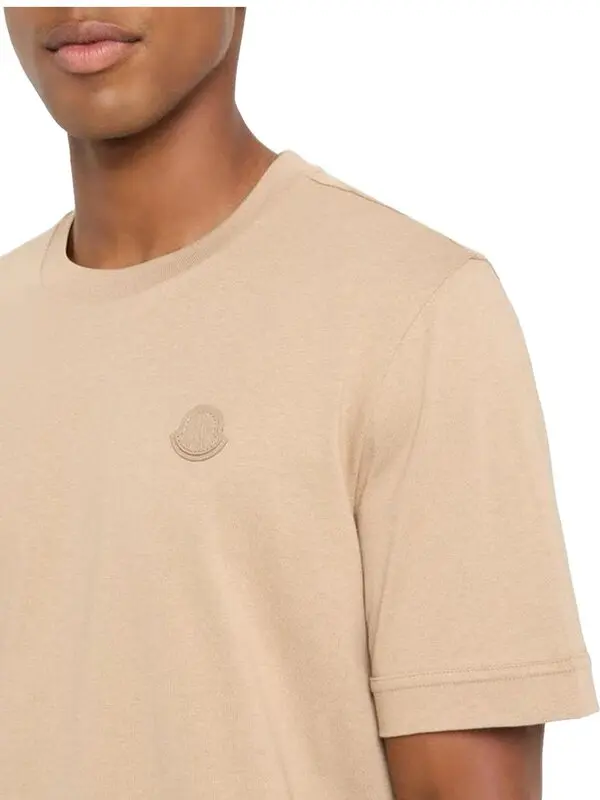 Moncler Apos;s Leather Logo Crewneck T-shirt - Beige