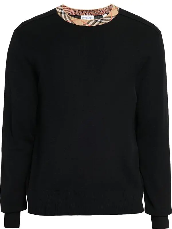 Burberry Check-trim Wool Sweater - Black