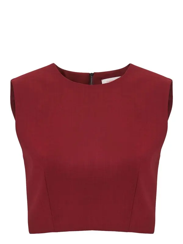 Carolina Herrera Bi-stretch Wool Cropped Tailored Top - Red