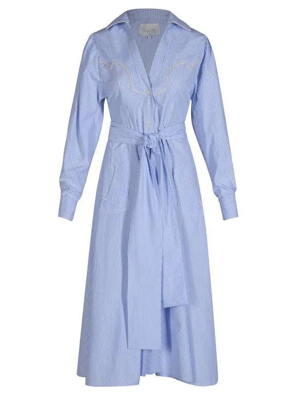 Johanna Ortiz Vela De Cruz Embroidered Midi Shirt Dress - Light Blue