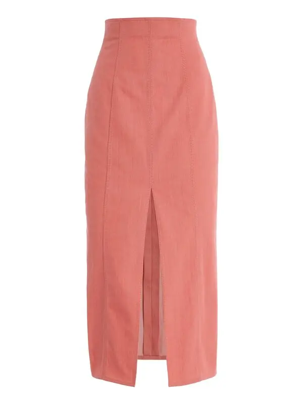 Carolina Herrera High-waisted Cotton-blend Twill Midi Skirt - Pink