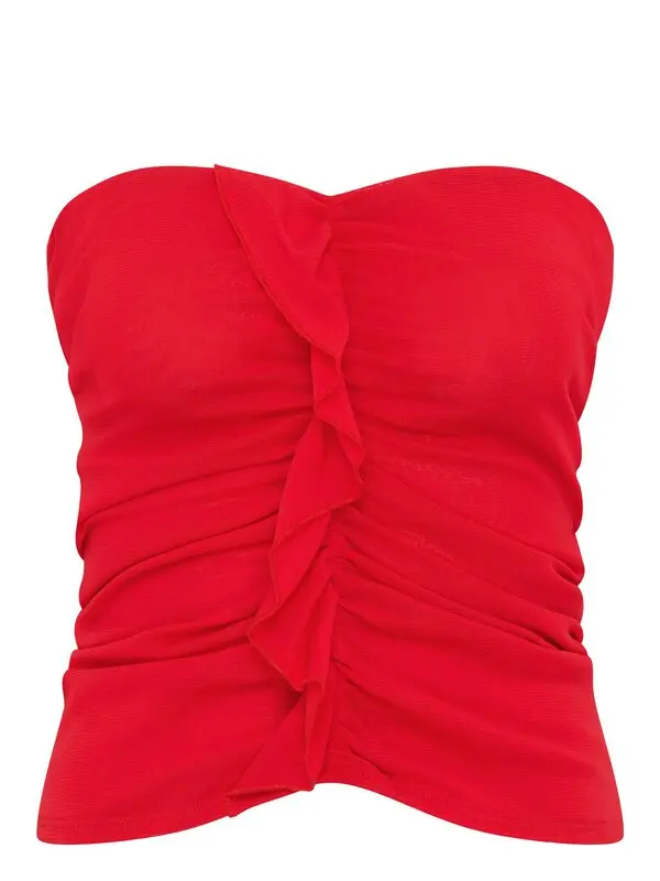 Paris Georgia Minimal Ruffle Tube Top - Red