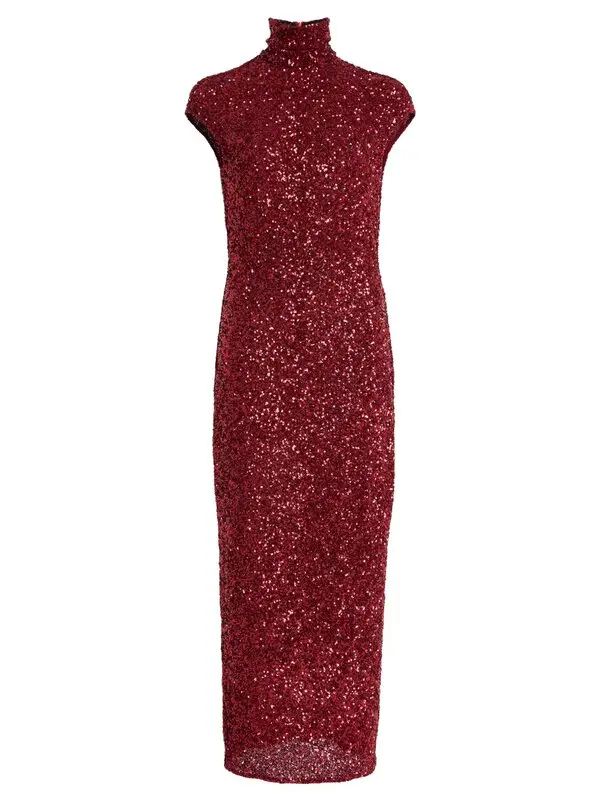 CARLA ZAMPATTI Crushed Sequin Midi Dress - Red