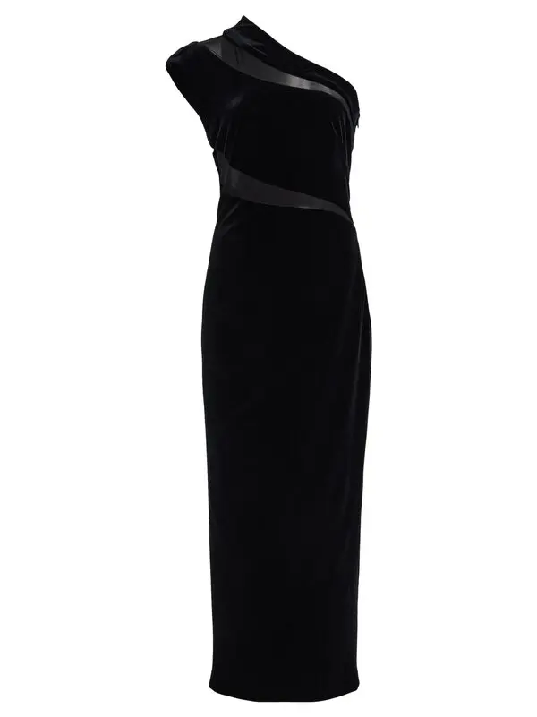 CARLA ZAMPATTI One-shoulder Velvet Midi Dress - Black