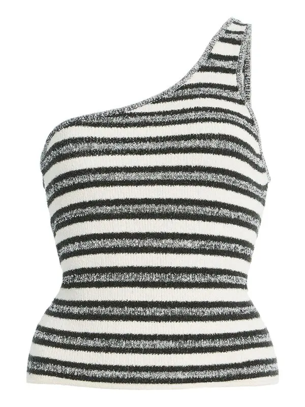 ZULU & ZEPHYR One-shoulder Textured Knit Top - Stripe