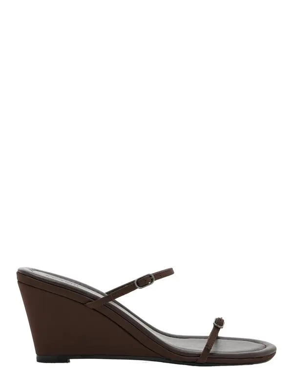 ST. AGNI Petit-belt Satin Wedge Sandals - Brown