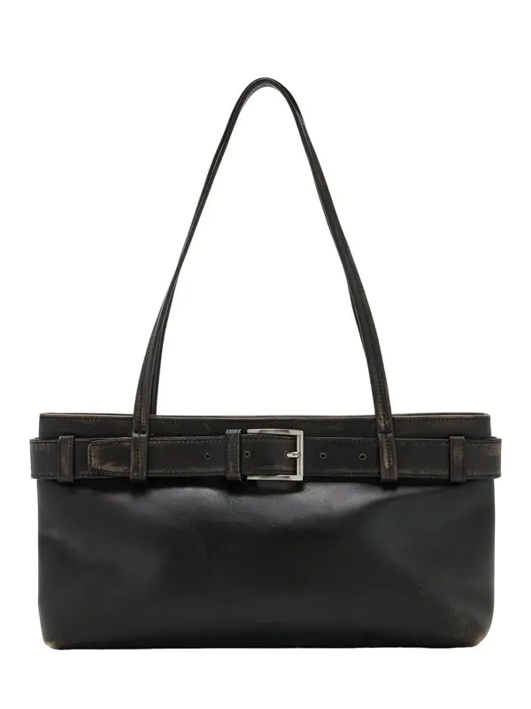 ST. AGNI Belt-detailed Leather Baguette Bag - Black