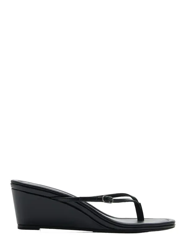 ST. AGNI Petit Leather Wedge Thong Sandals - Black