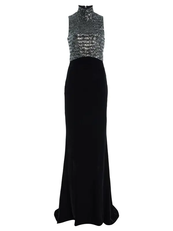 CARLA ZAMPATTI Sequined Velvet Halter Gown - Black
