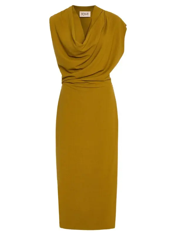 Tove Babette Draped Crepe Midi Dress - Yellow