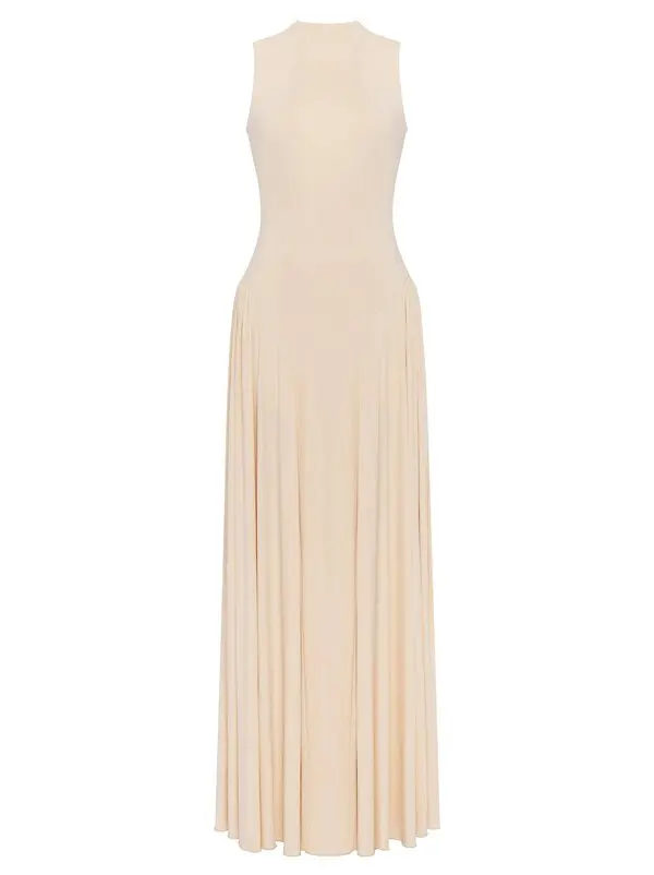 MILLA Sleeveless Maxi Dress With Pleated Skirt - Nude
