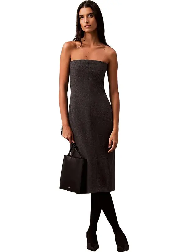 Calvin Klein Brushed Wool Blend Strapless Dress - Charcoal Melange