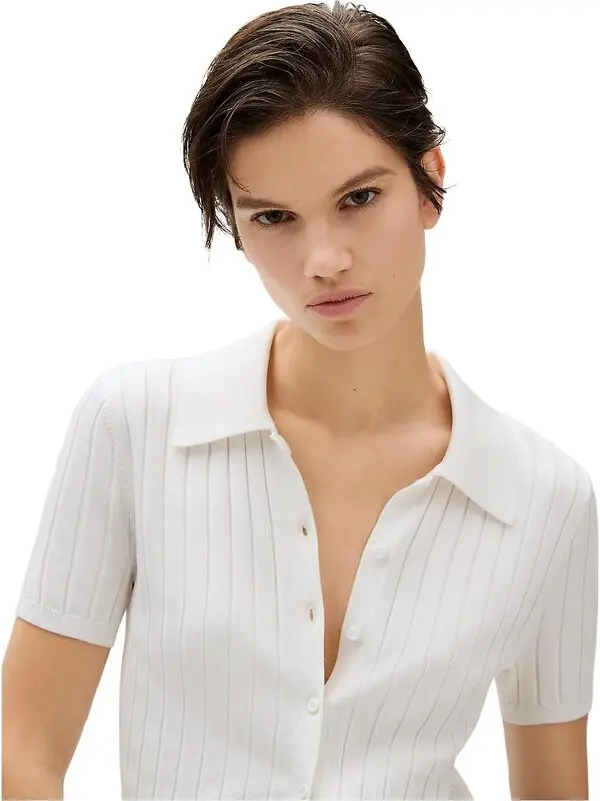 Calvin Klein Ribbed Crop Polo Sweater - Brilliant White