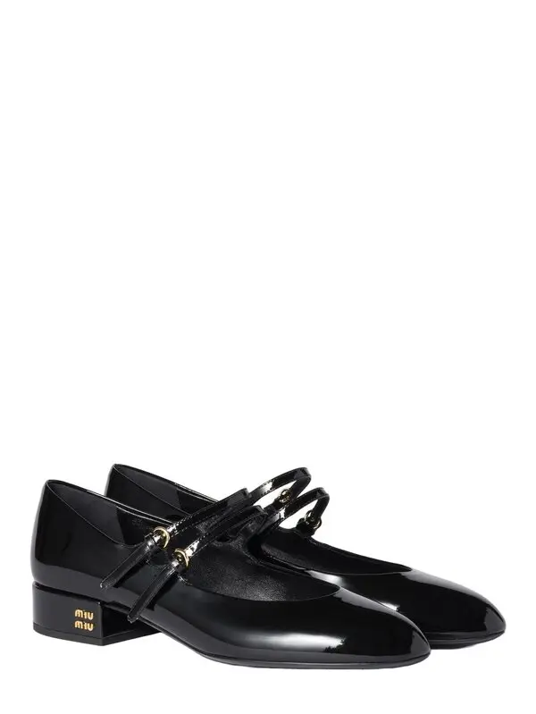 Miu Miu Patent Leather Slingback Pumps With Buckles - Black