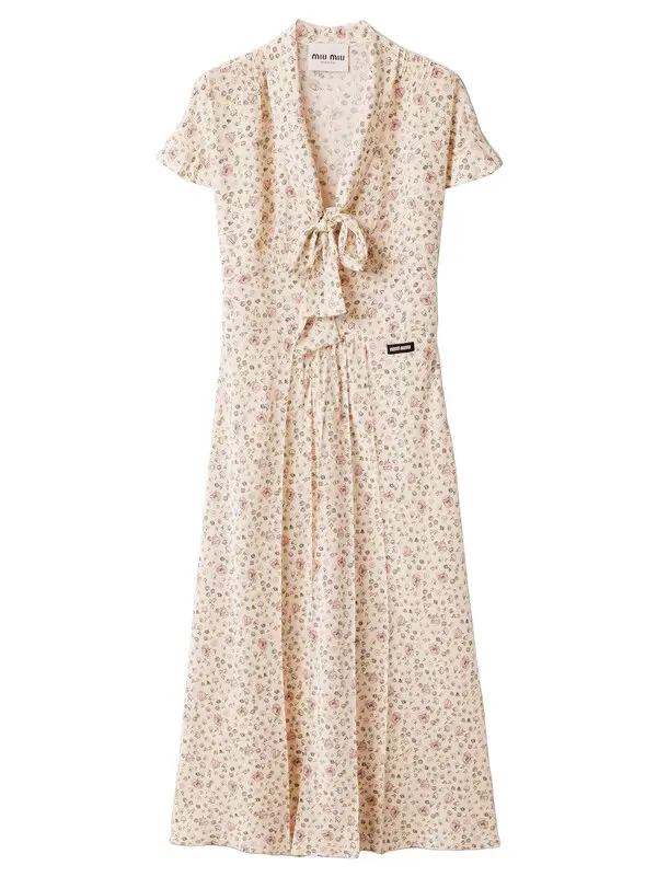 Miu Miu Long Crêpe De Chine Dress - Cameo