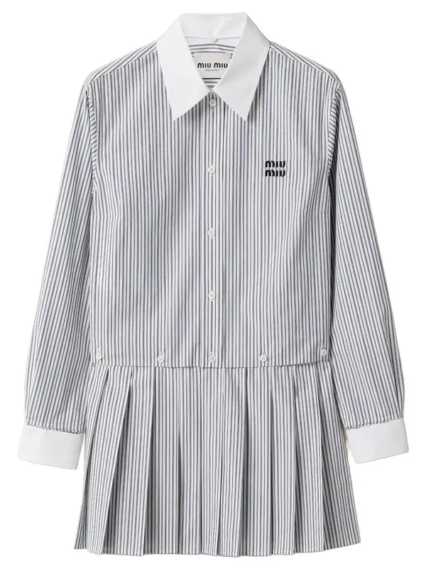 Miu Miu Pleated Striped Poplin Mini-dress - White/blue