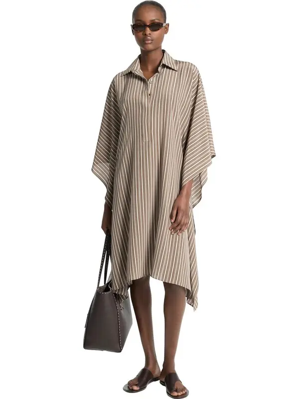 Michael Kors Striped Crepe De Chine Caftan Shirtdress - Brown