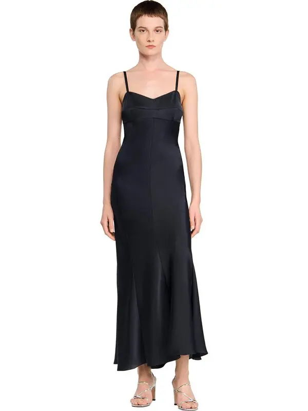 Sandro Satin-effect Maxi Dress - Navy Blue