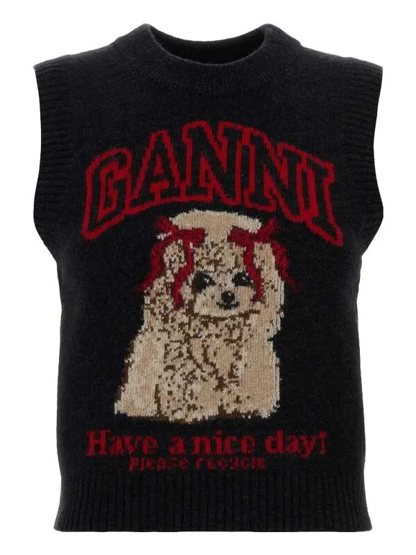 GANNI Wool Blend Vest - Black