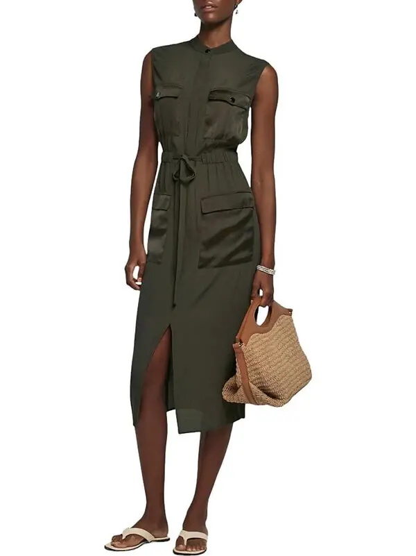 Mint Velvet Satin Mix Utility Shirt Dress - Khaki