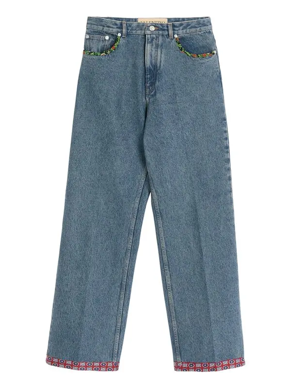 Valentino Garavani Bandana-trim Wide-leg Jeans - Blue