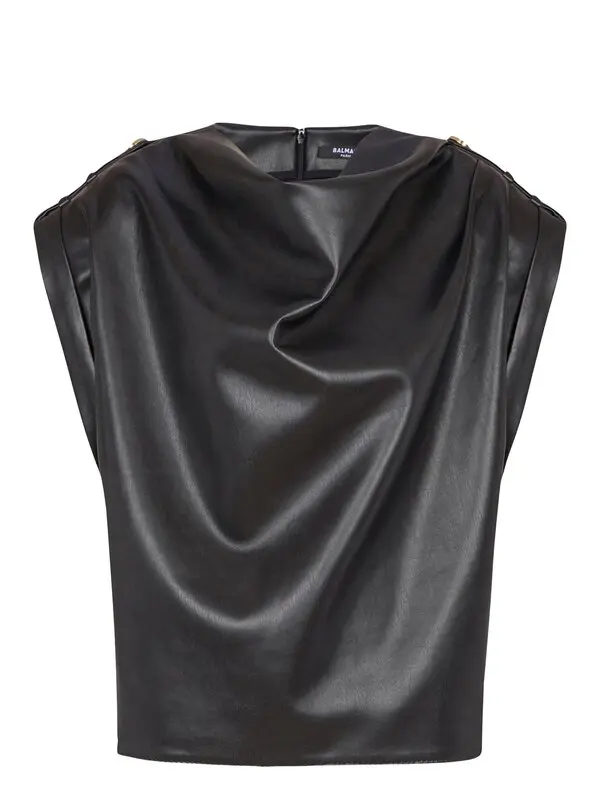 Balmain Faux Leather Draped Top - Black