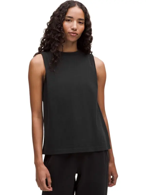 Lululemon Cotton Jersey Stitch-detail Tank Top - Black/graphite Grey