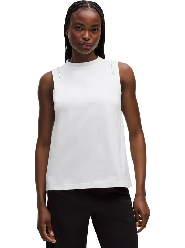 Lululemon Cotton Jersey Stitch-detail Tank Top - White/raceway Green