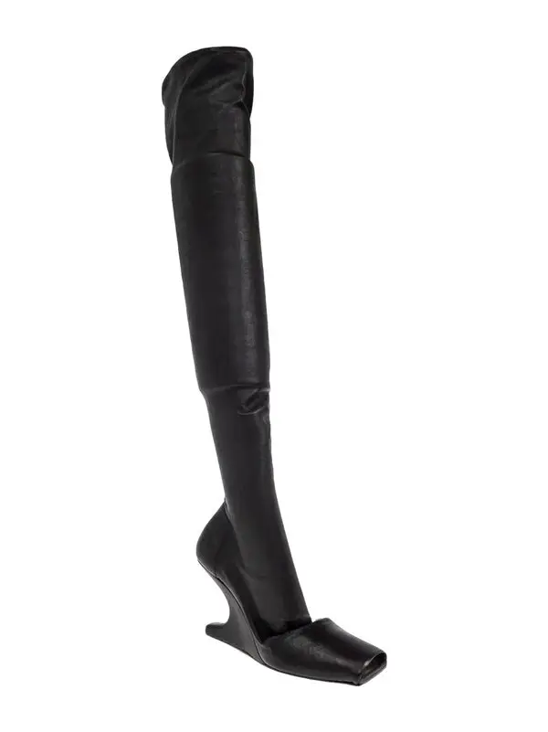 Rick Owens Leather Over-the-knee Wedge Boots - Black