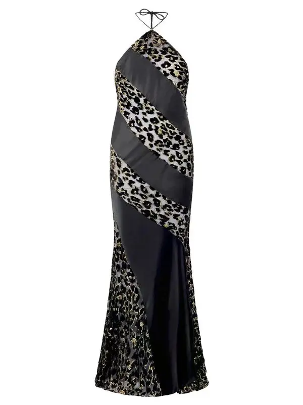 Roberto Cavalli Animal-print Halterneck Dress - Z0309 Black Gold