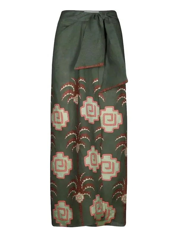 Johanna Ortiz Ankle-length Linen Wrap Skirt - Green