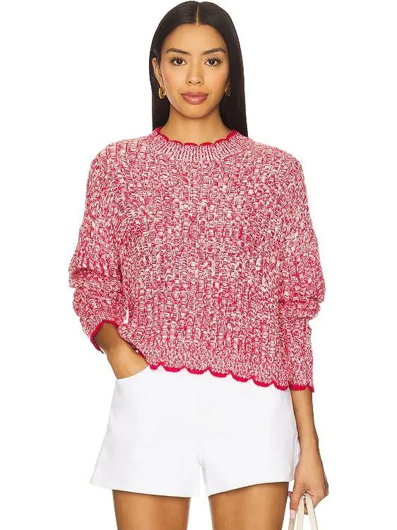 Autumn Cashmere Tipped Ladder Stitch Crew Top - Scarlet Combo