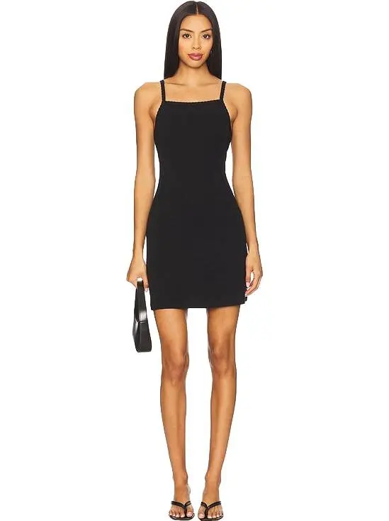 LESET Pointelle Square Neck Mini Dress - Black