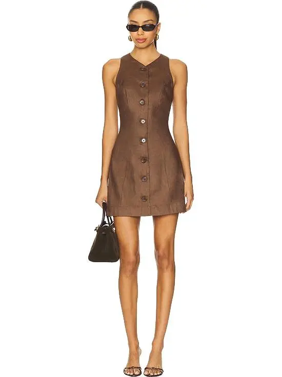Matthew Bruch Vest Mini Dress - Brown Linen
