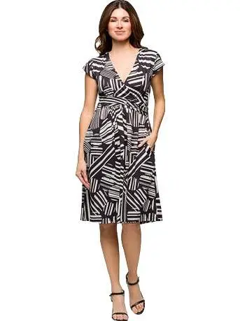 24SEVEN COMFORT APPAREL Maternity V-neck Knee Length Dress - Black Multi