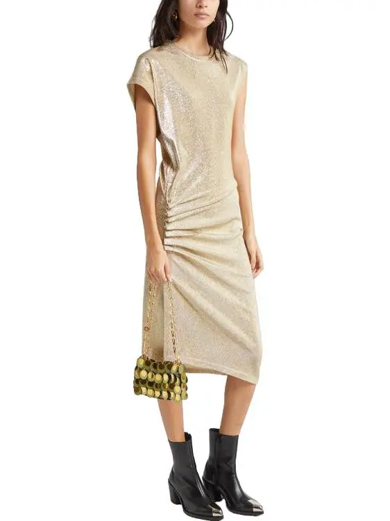 Rabanne Drapé Pression Metallic Knit Midi Dress - Silver / Gold