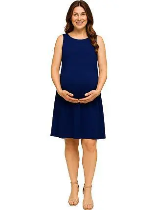 24SEVEN COMFORT APPAREL Maternity Sleeveless Mini Shift Dress - Navy