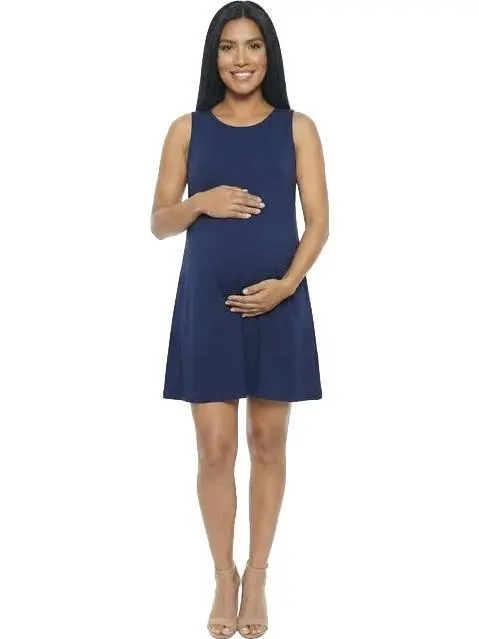24SEVEN COMFORT APPAREL Maternity Sleeveless Mini Shift Dress - Navy