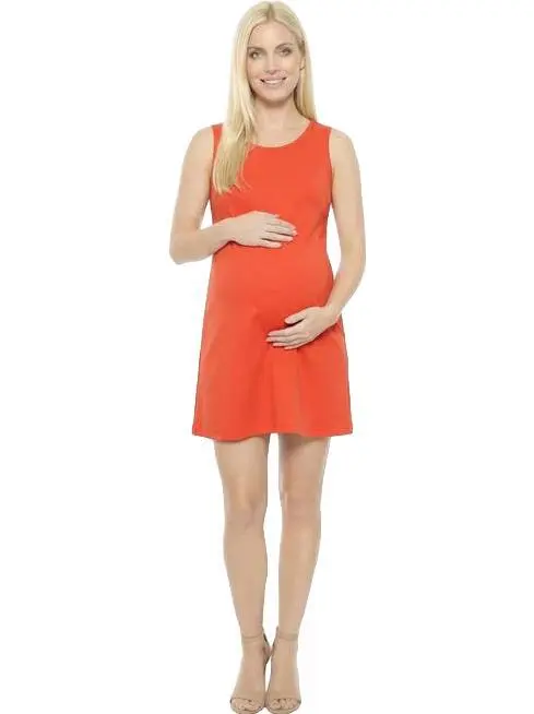 24SEVEN COMFORT APPAREL Maternity Mini Shift Dress - Orange