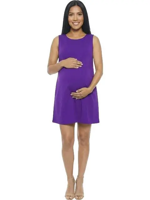 24SEVEN COMFORT APPAREL Maternity Mini Shift Dress - Purple