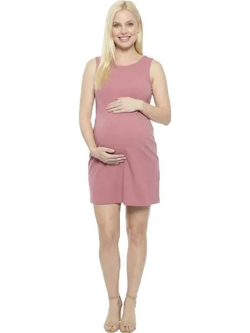 24SEVEN COMFORT APPAREL Maternity Mini Shift Dress - Rose