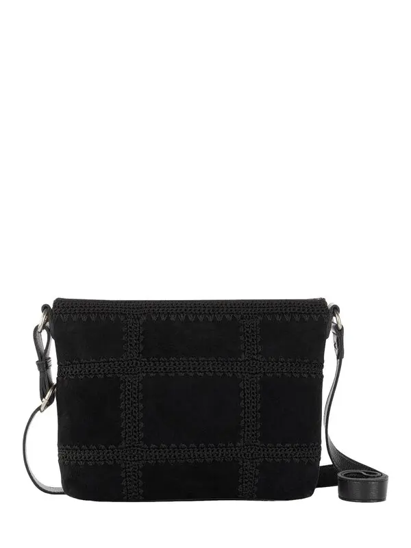 THE SAK Melrose Leather Crossbody Bag - Black Suede Patch