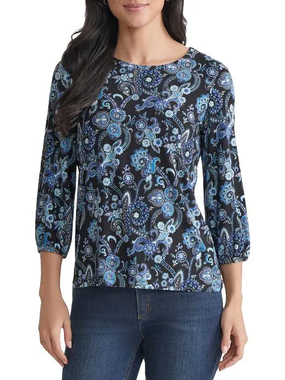 Jones New York Printed Puff Sleeve Top - Jones Black Multi