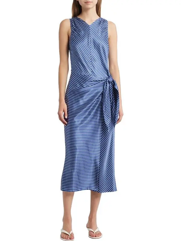 Rails Cairo Tie Waist Sleeveless Satin Midi Dress - Twilight Stripe