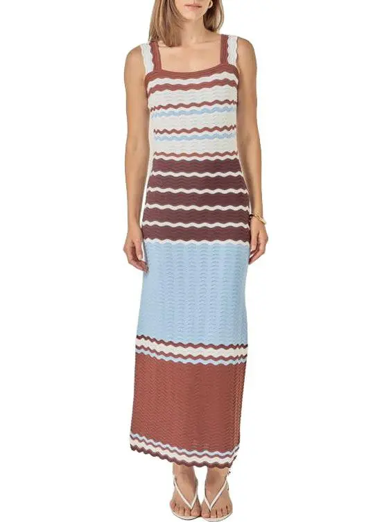 English Factory Stripe Pointelle Sweater Midi Dress - Brown Multi